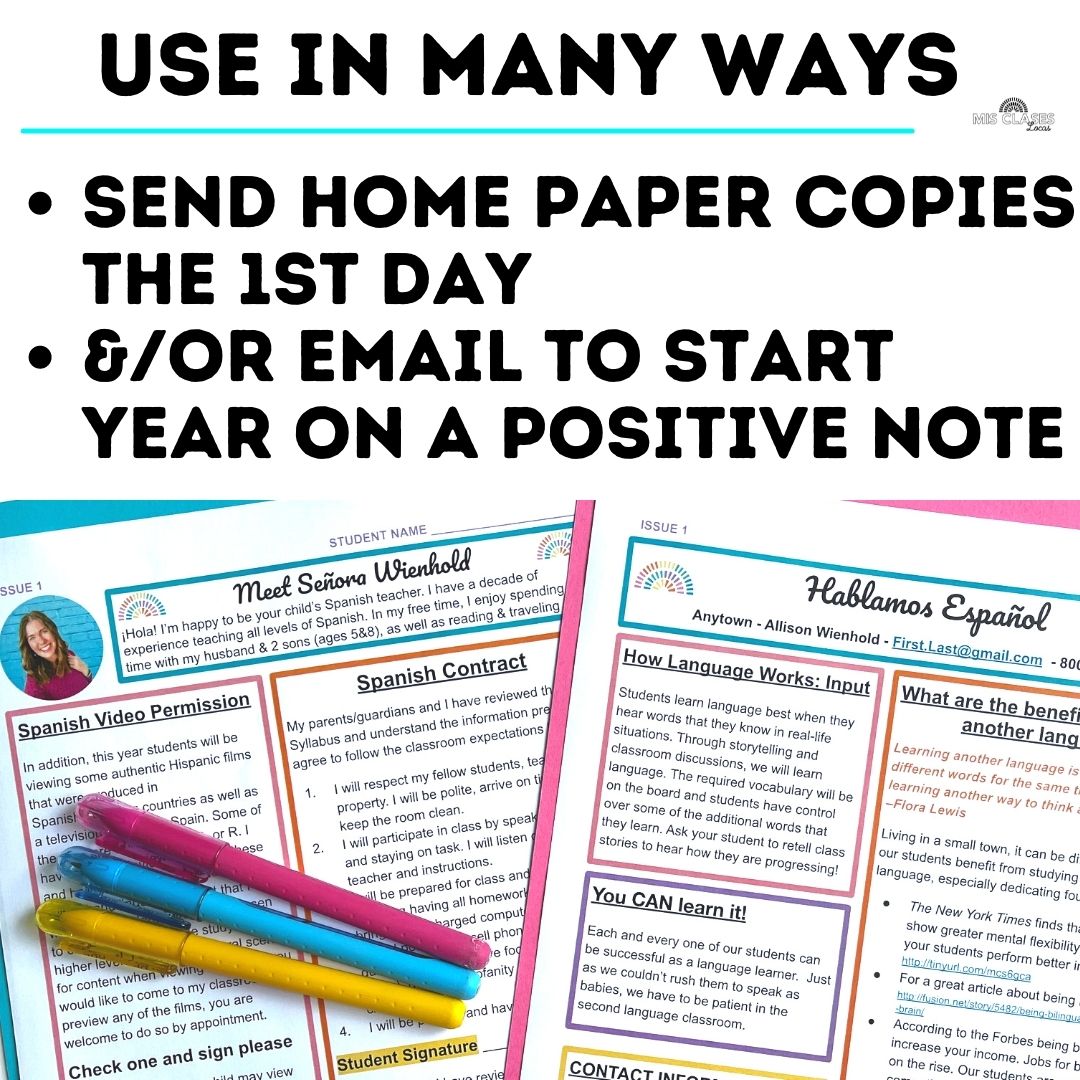 Parent Newsletter for Spanish class - Mis Clases Locas