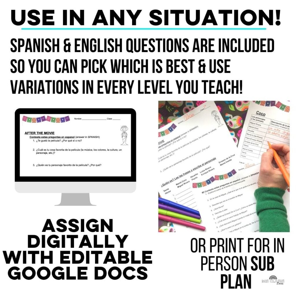Editable Spanish Coco Movie Guide Worksheet - Mis Clases Locas