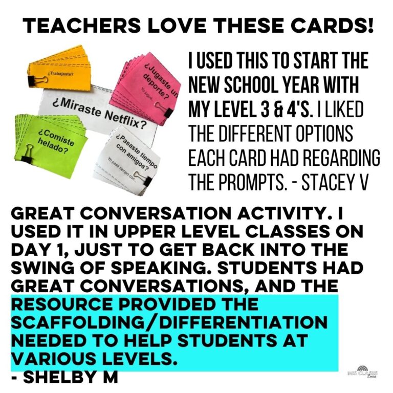 Spanish 1st Day Conversation Cards Mi Verano - Mis Clases Locas