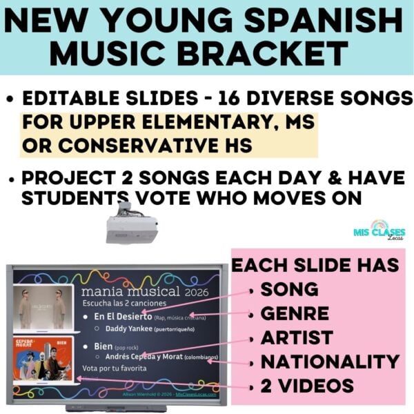 2026 Middle School Spanish Music Bracket mania musical - Mis Clases Locas