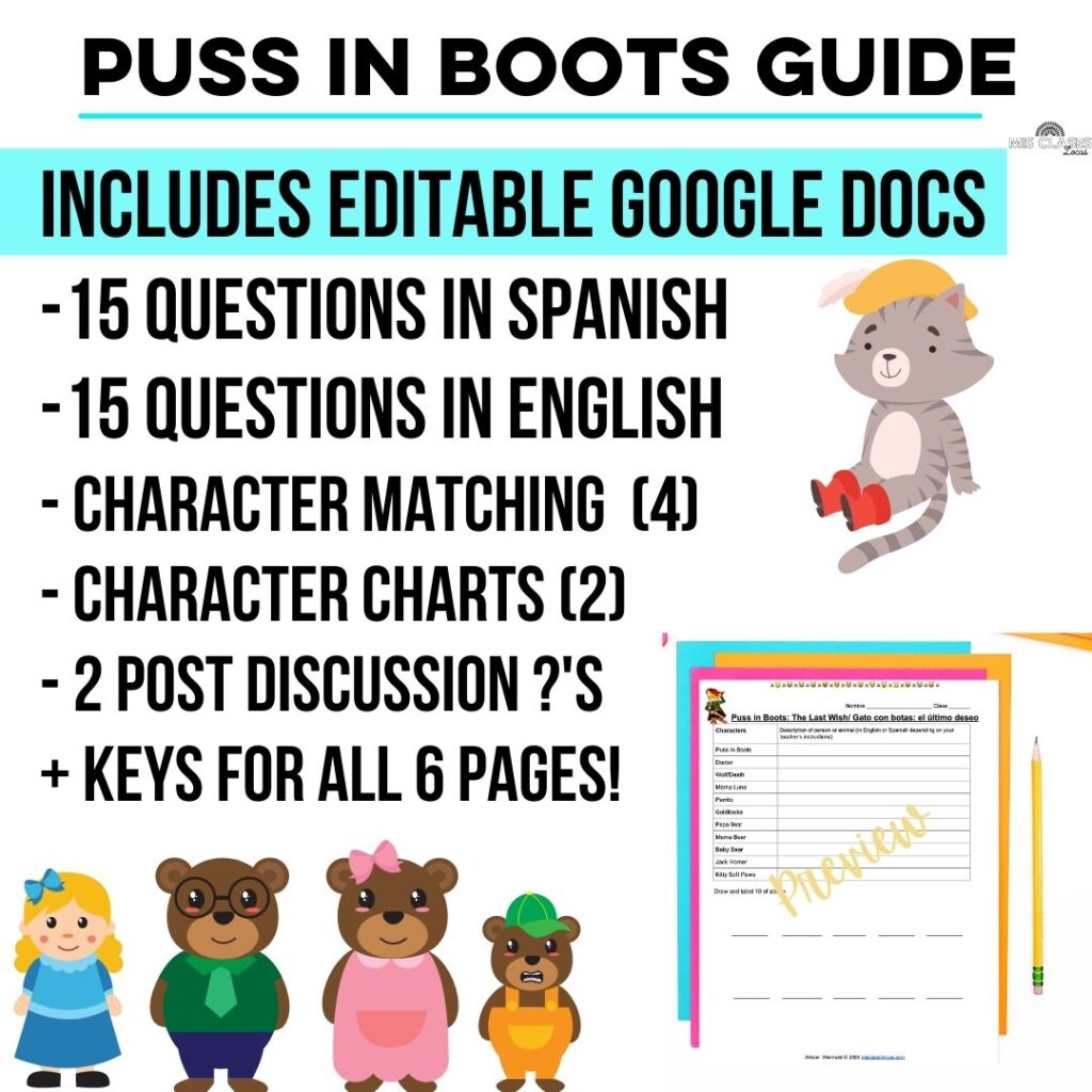 Puss in Boots The Last Wish Movie Worksheet - Mis Clases Locas